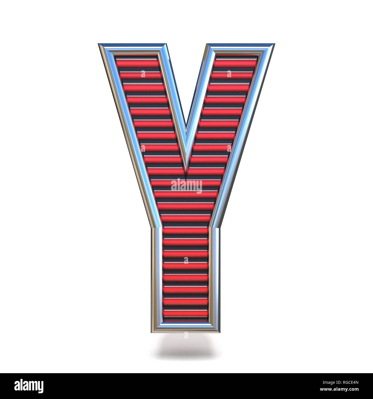 Metal red lines font Letter Y 3D render illustration isolated on white ...