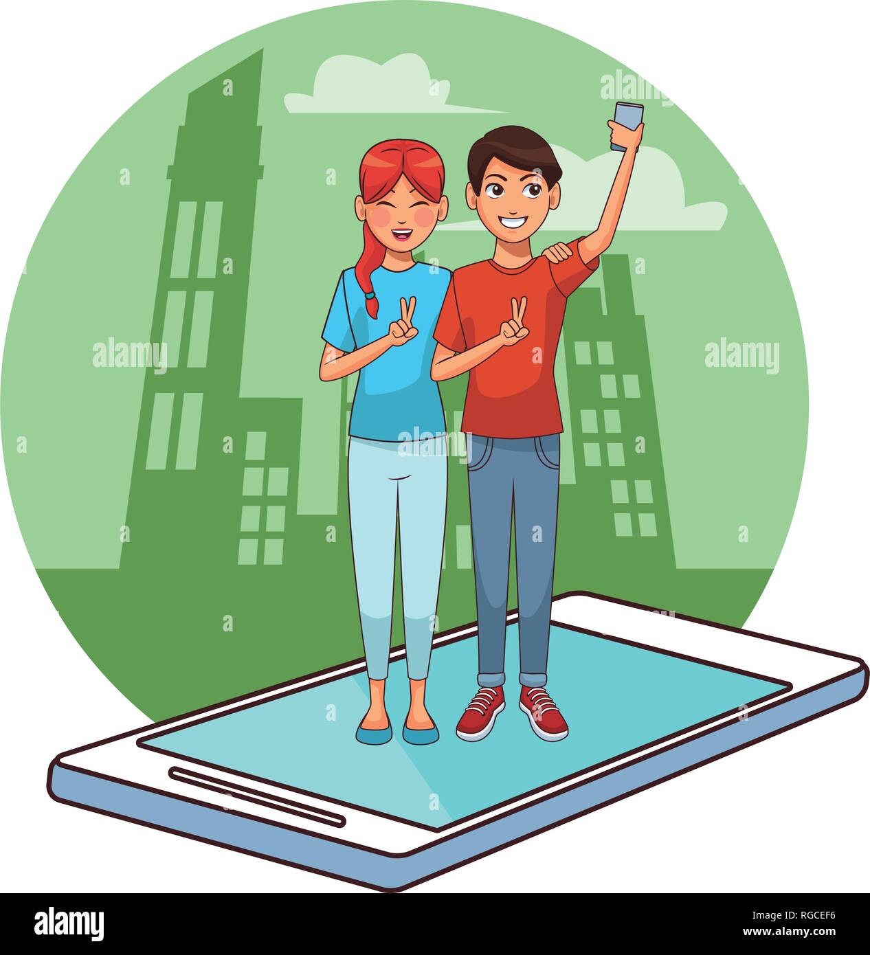 Young couple selfie Stock Vector Images - Alamy
