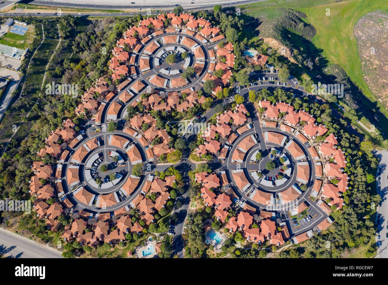 Pomona, JAN 26: Aerial view of some interesting round estate on JAN 26 ...