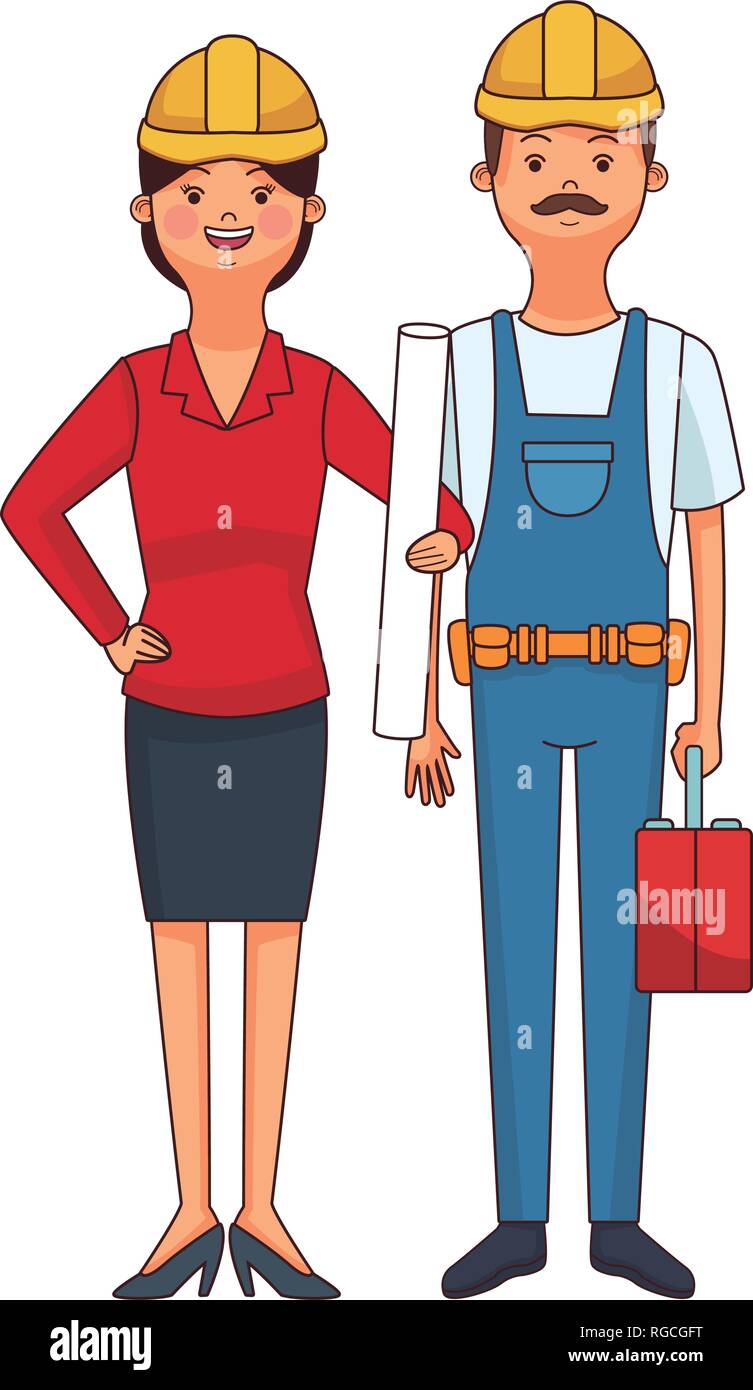 construction builder couple cartoon Stock Vector Image & Art - Alamy