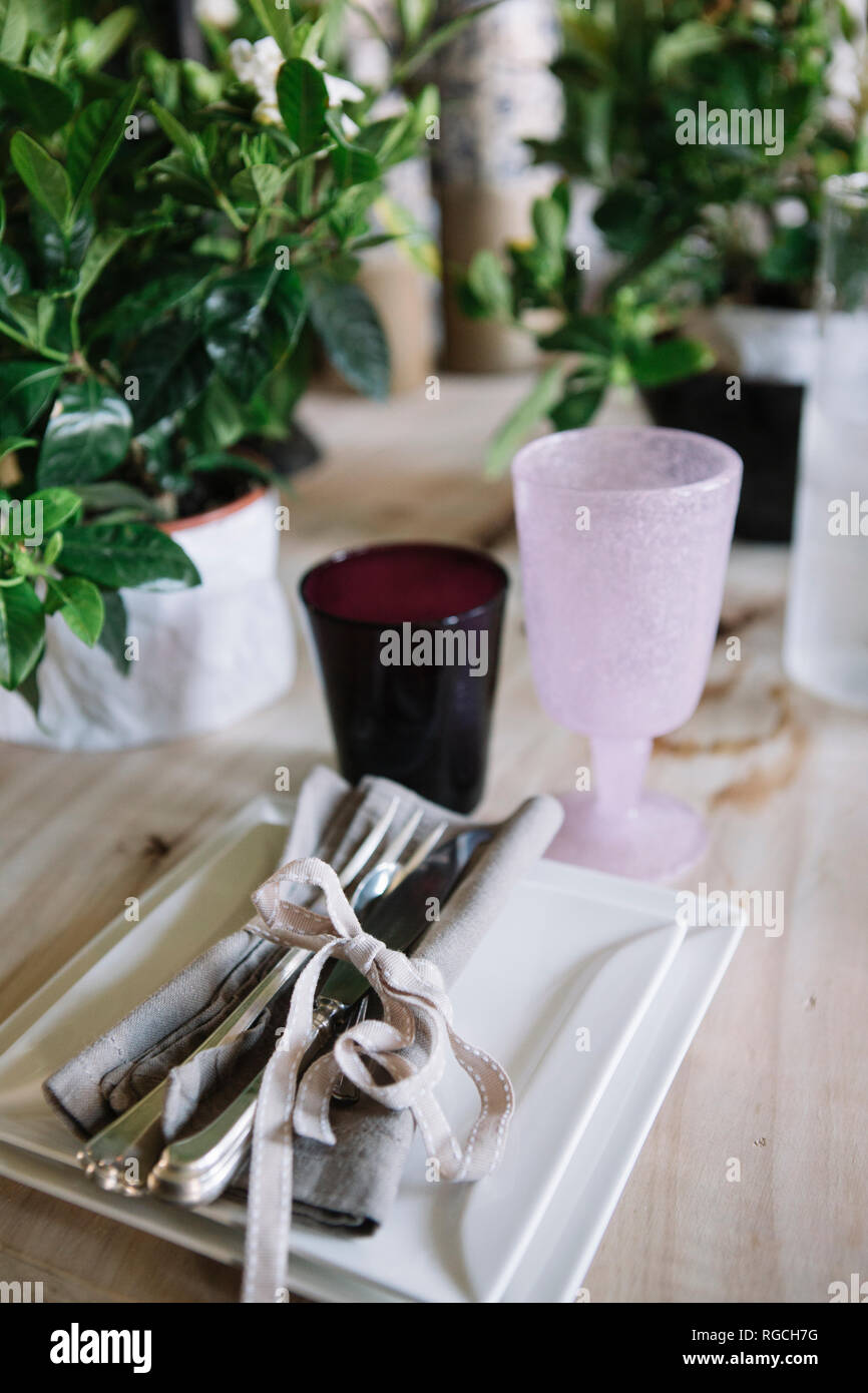 Place setting for a luxury brunch in Italy Stock Photo - Alamy