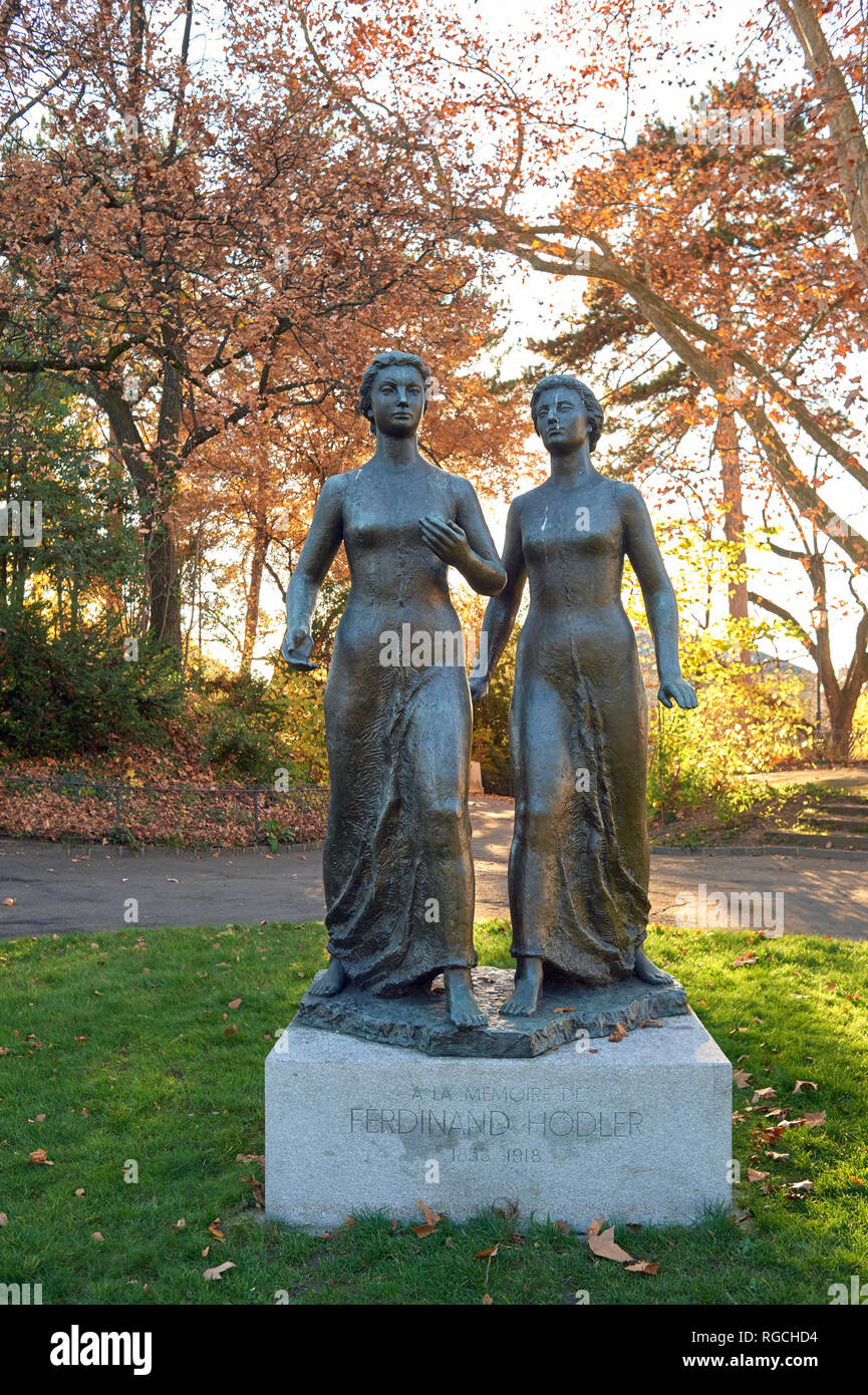 GENEVA, SWITZERLAND - CIRCA NOVEMBER, 2015: statue of two women in ...