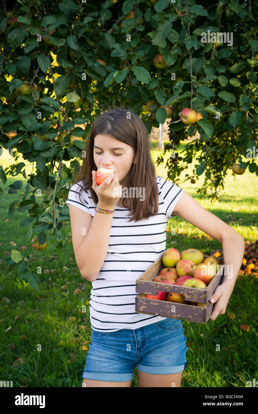 Girl kid child apple biting eating hi-res stock photography and images ...