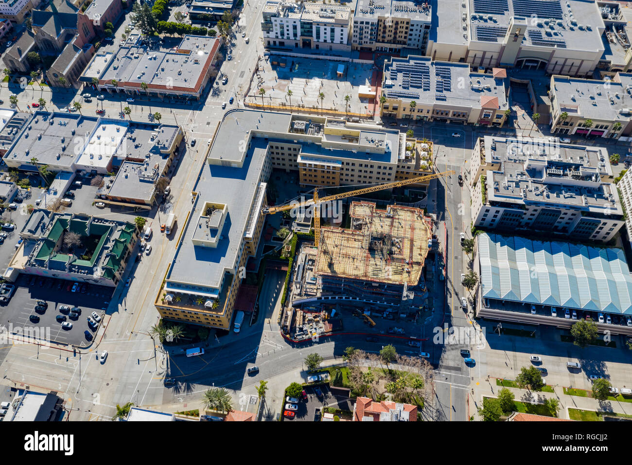 Aerial view of a construction site at Pasadena, Los Angeles, California ...