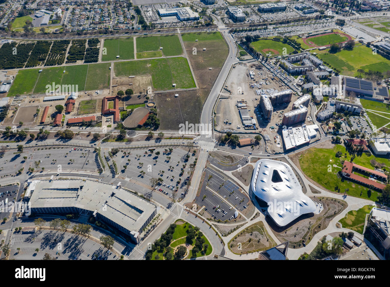Aerial plan view of the Cal Poly Pomona campus, California Stock Photo ...