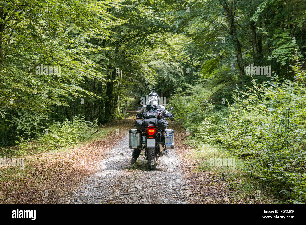 Father son motorbike trip forest track hi-res stock photography and ...