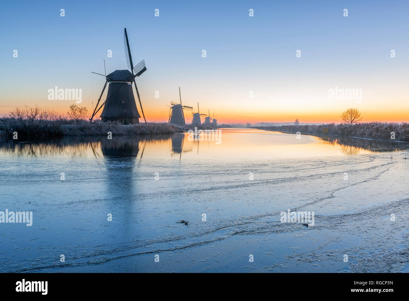 Netherlands, Holland, Rotterdam, Kinderdijk in the evening Stock Photo ...
