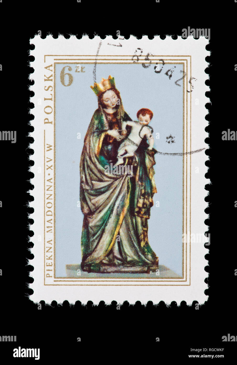 Postage stamp from Poland depicting the sculpture The Beautiful Madonna ...