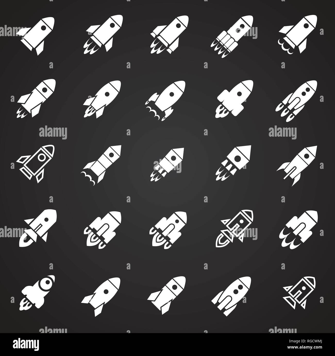 Rocket icons set on black background for graphic and web design, Modern ...