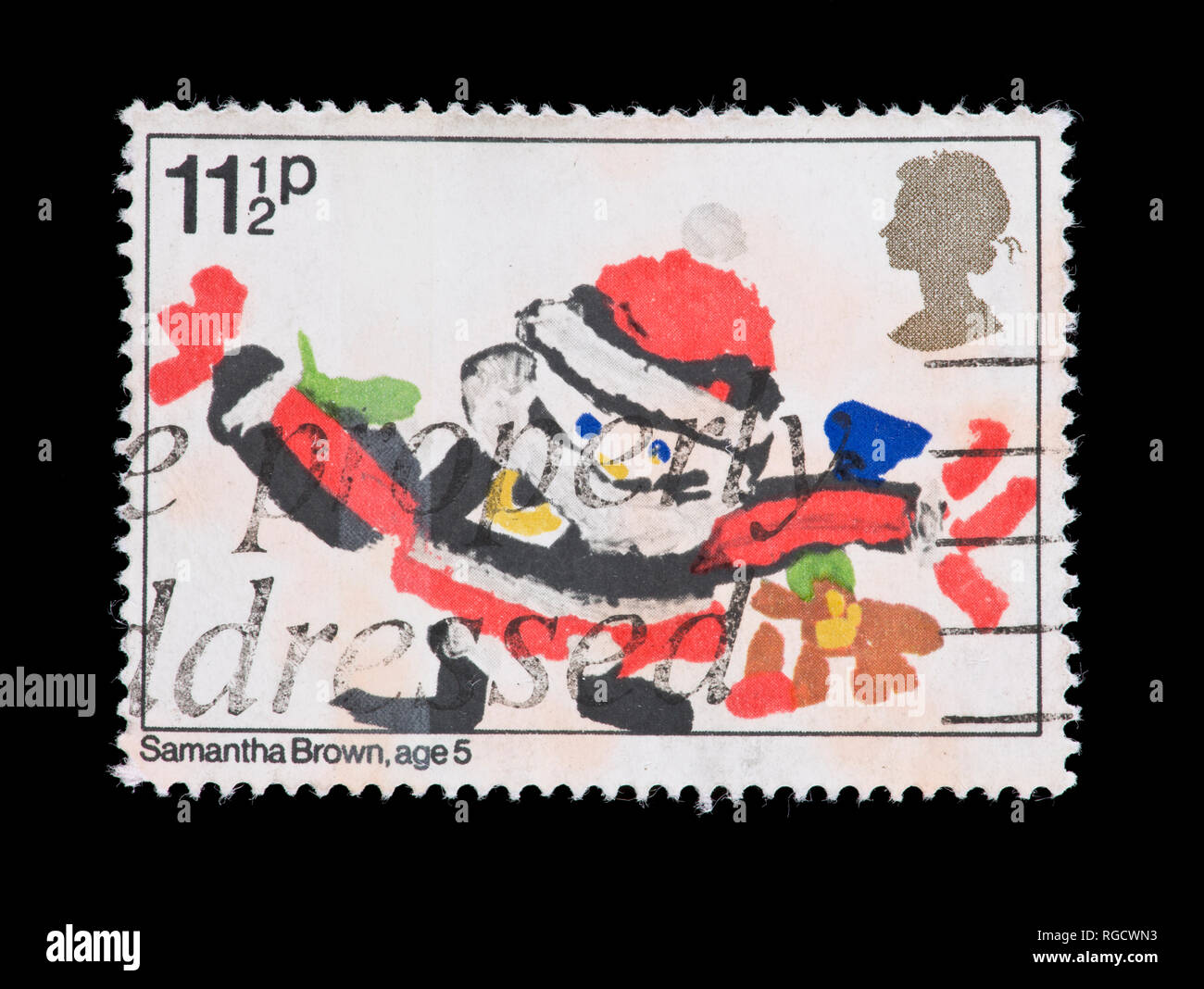 Postage stamp from Great Britain depicting a children's drawing of ...