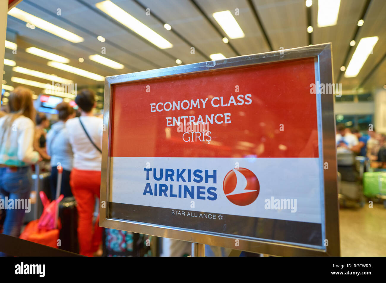 SINGAPORE - CIRCA AUGUST, 2016: close up shot of Economy class sign at ...