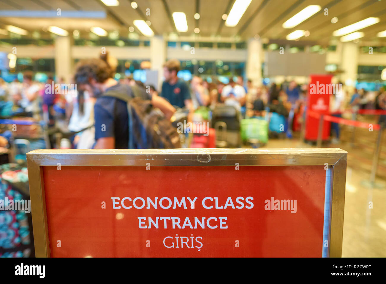 SINGAPORE - CIRCA AUGUST, 2016: close up shot of Economy class sign at ...