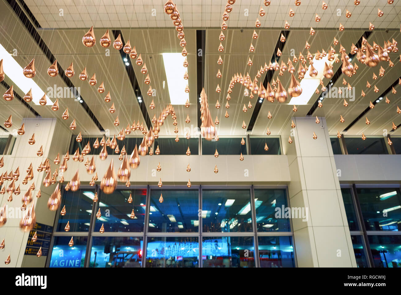 SINGAPORE - CIRCA AUGUST, 2016: Kinetic Rain at Singapore Changi ...