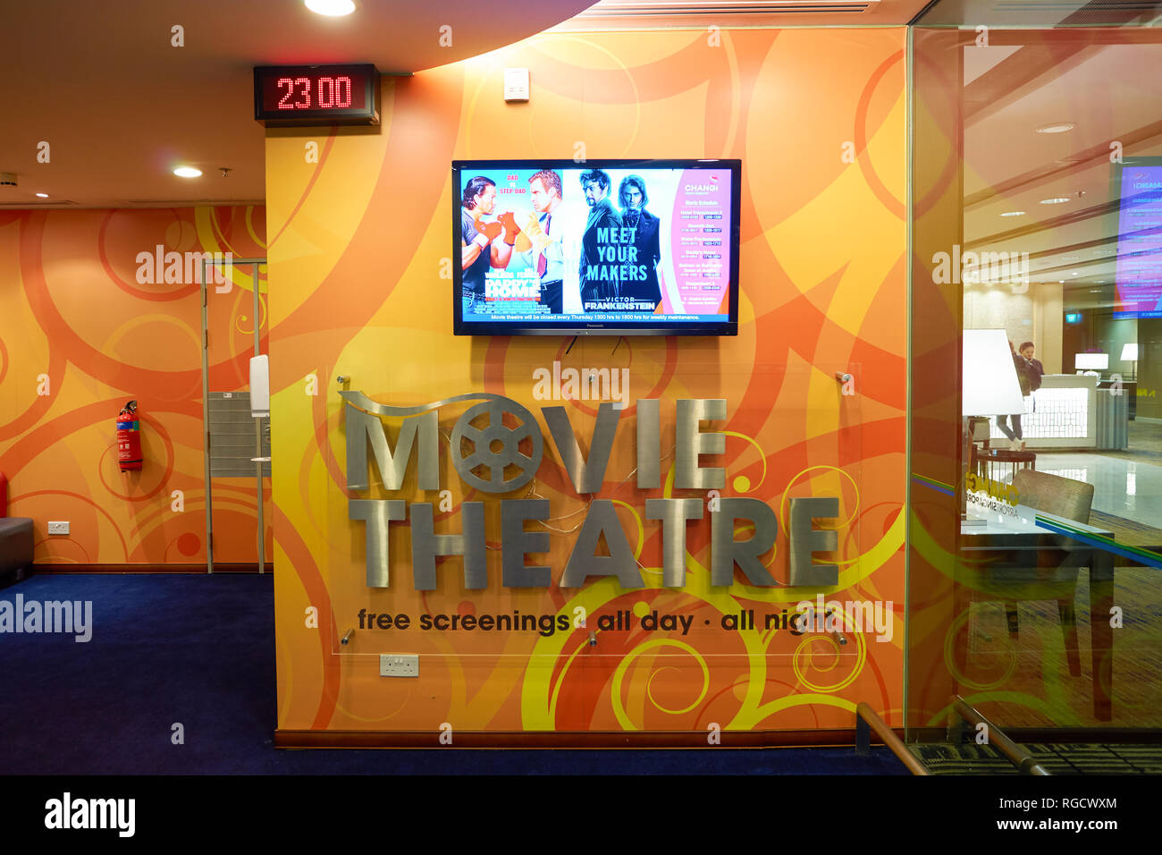 SINGAPORE - CIRCA AUGUST, 2016: Movie theatre at Singapore Changi ...