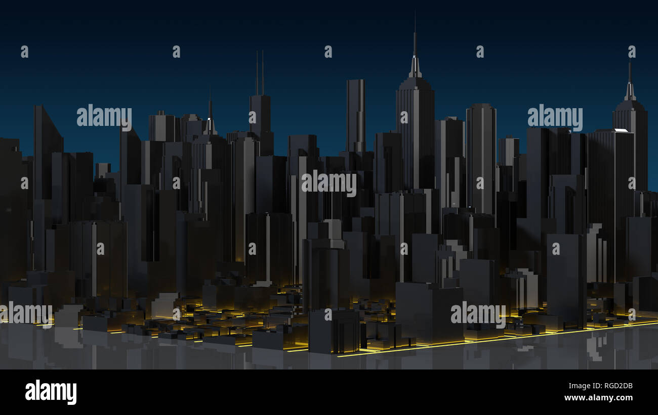 Techno mega city skyscrapers. Urban and futuristic technology concepts ...