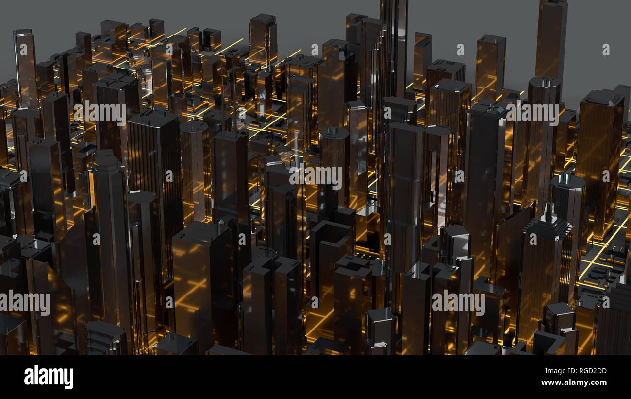 Techno mega city skyscrapers. Urban and futuristic technology concepts ...