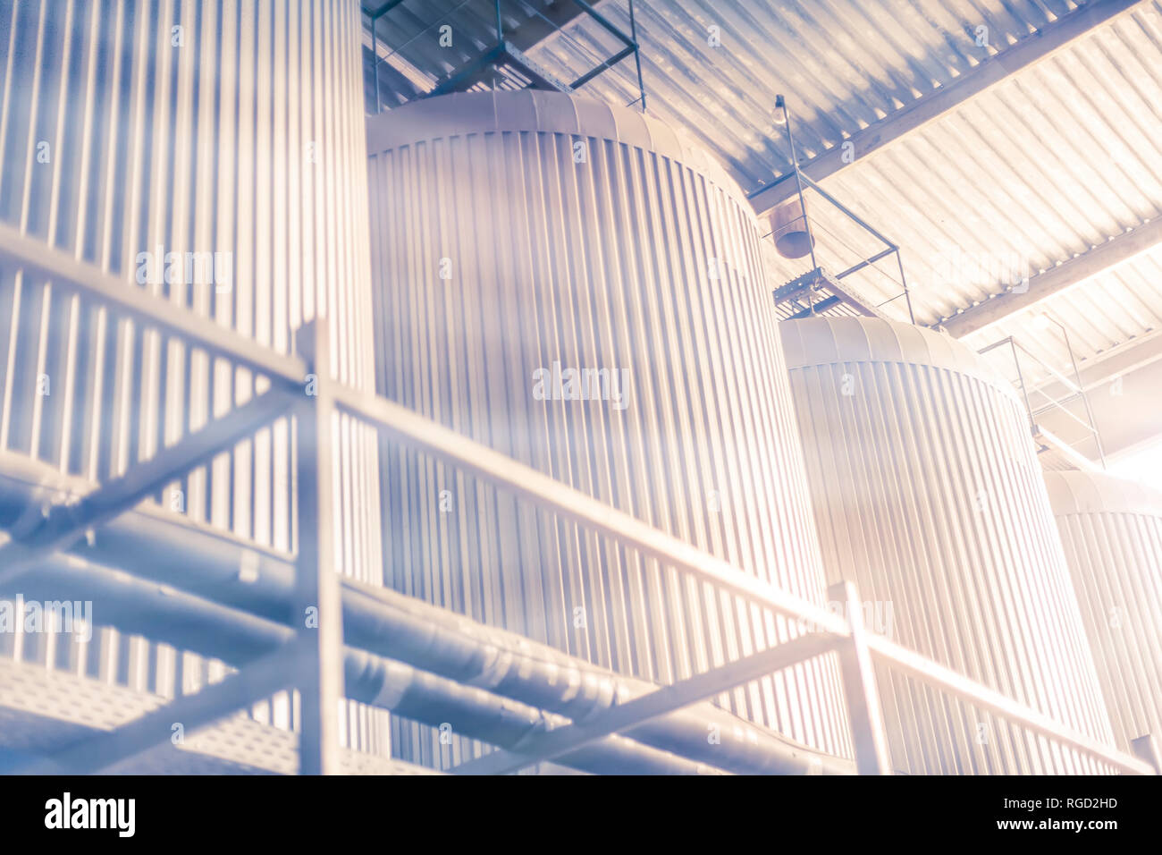brewery tanks containers beer production . Toned Image Stock Photo - Alamy