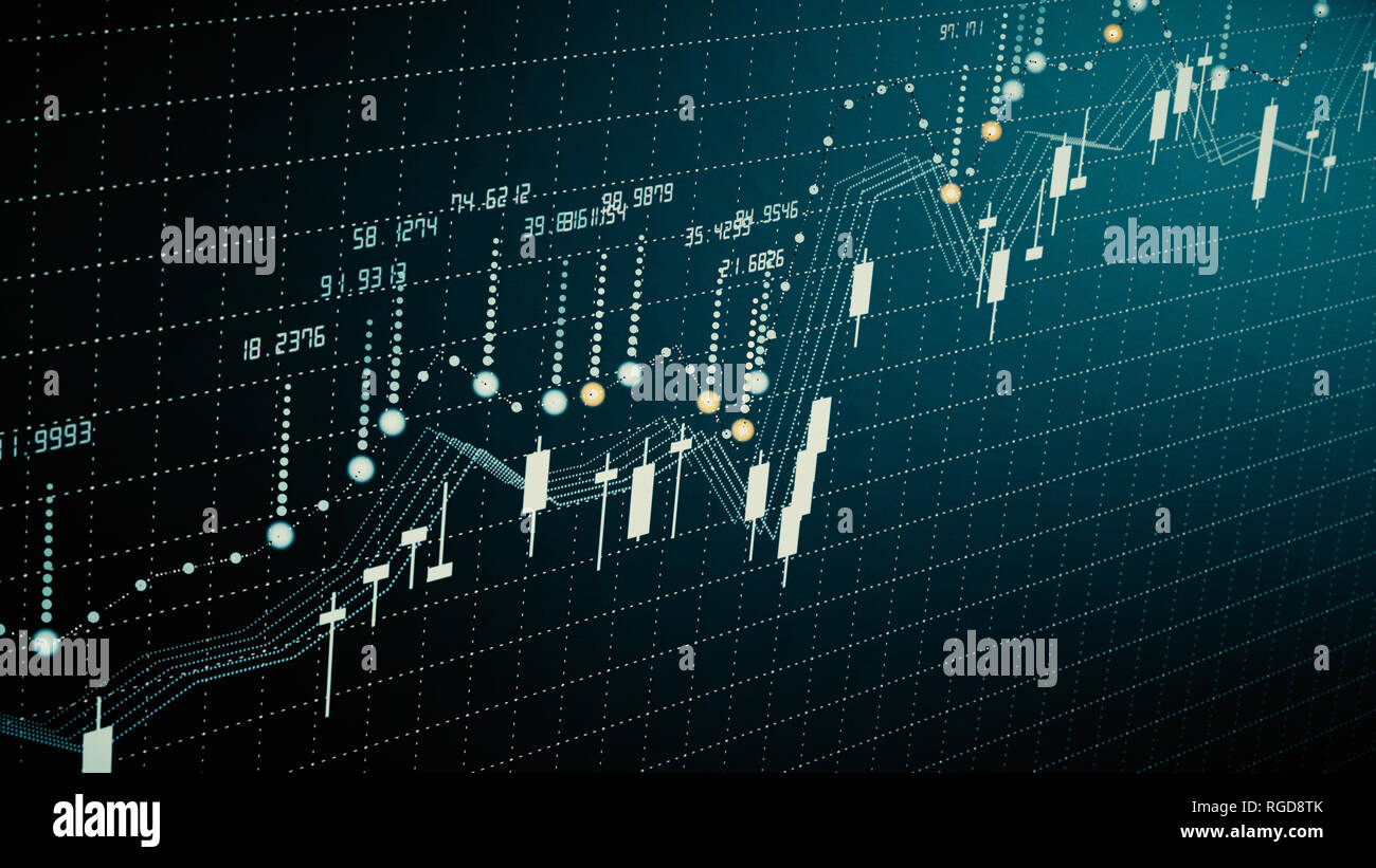 Futuristic digital business forex currency candle chart rise. 3D ...