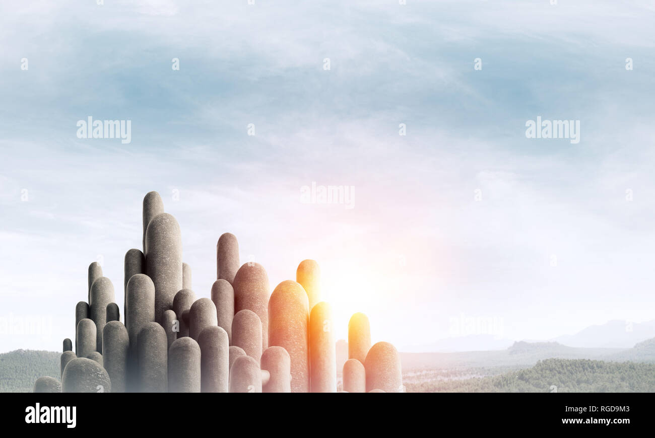 Multiple stone columns with breathtaking landscape Stock Photo - Alamy