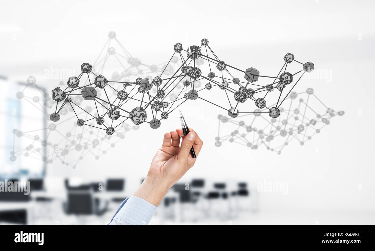 Network and future technology as connection lines in office. Mixed ...