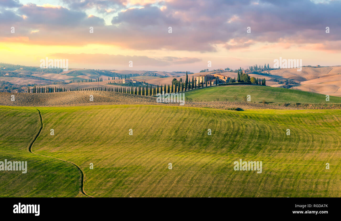 Majestic Panoramic view of typical Tuscany countryside nature landscape ...
