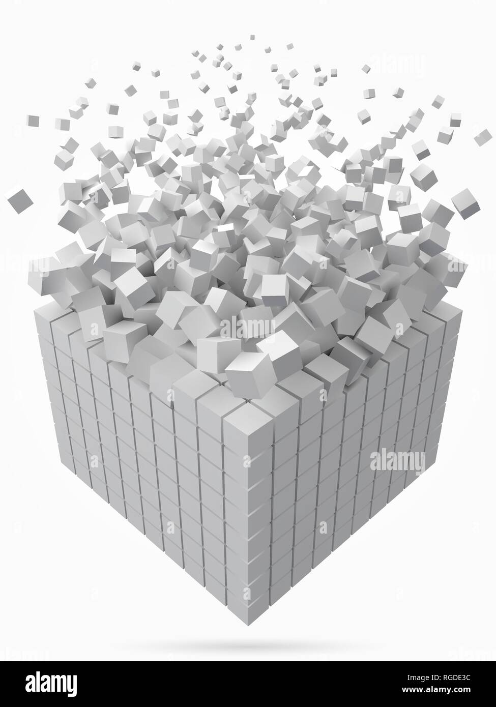big cubic data block. made with smaller white cubes. 3d pixel style ...
