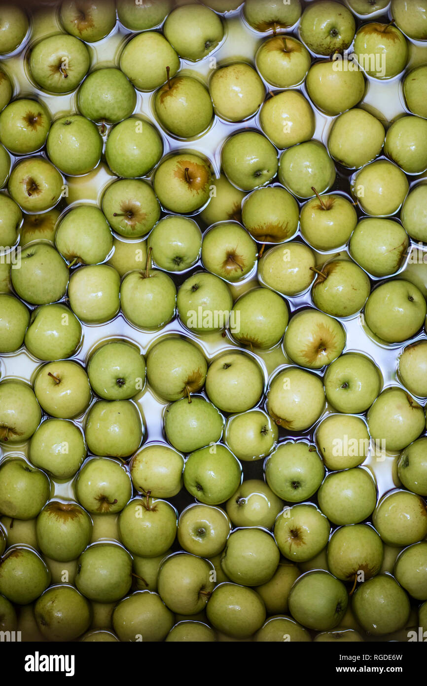 Green apples in water Stock Photo - Alamy