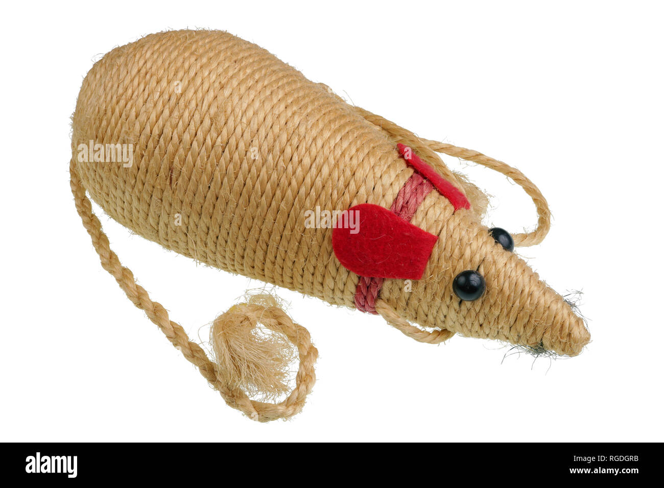 Homemade toy mouse for a cat made of jute rope.m Isolated on white ...