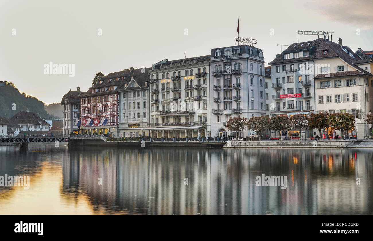 Lucerne, Switzerland - Oct 23, 2018. Views of the famous river ...