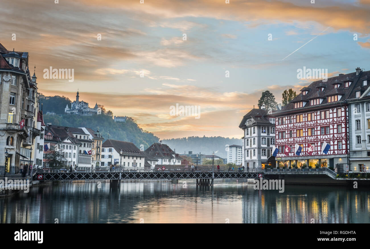 Lucerne, Switzerland - Oct 23, 2018. Views of the famous river ...