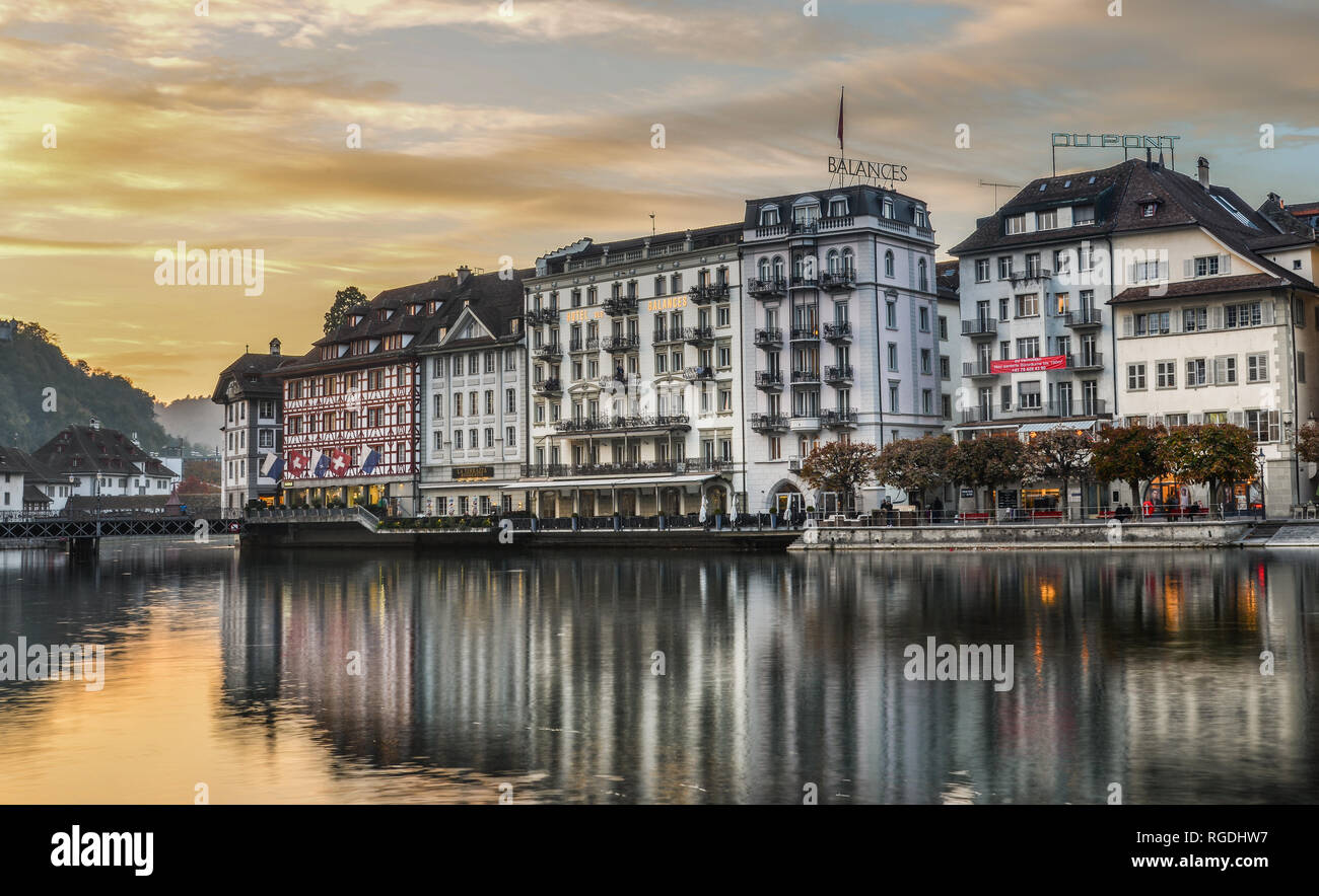 Lucerne, Switzerland - Oct 23, 2018. Views of the famous river ...