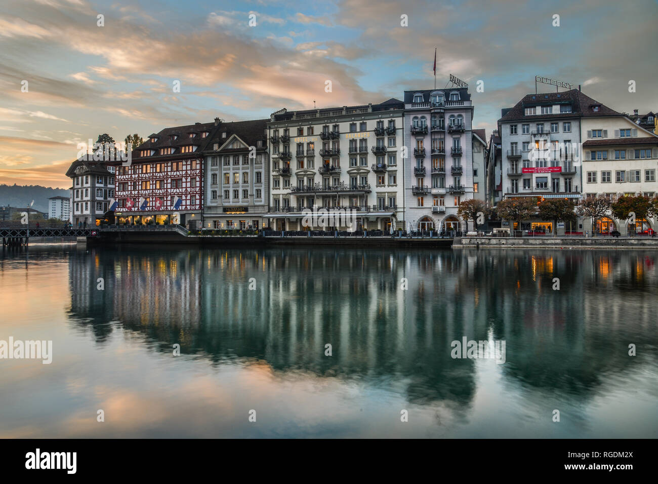 Lucerne, Switzerland - Oct 23, 2018. Views of the famous river ...