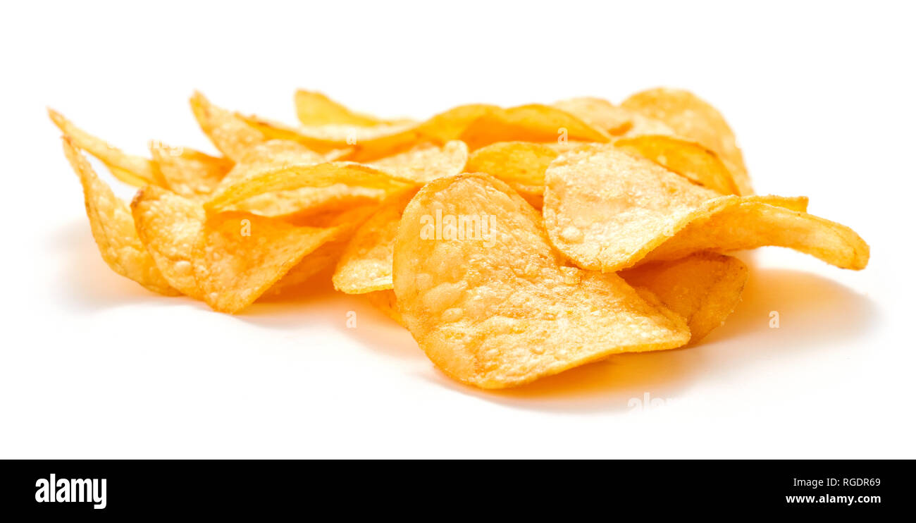 heap of potato chips isolated on white background Stock Photo - Alamy