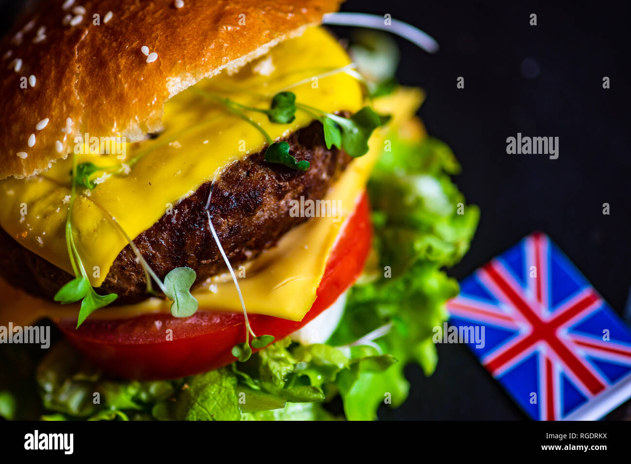 Classic british hamburger on rustic background with copy space Stock ...