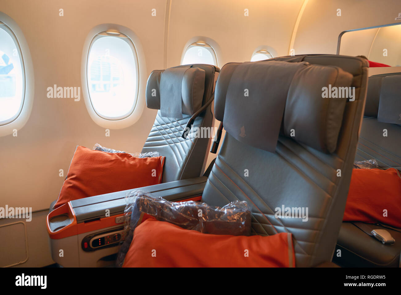 SINGAPORE - CIRCA AUGUST, 2016: inside Singapore Airlines Airbus A380 ...