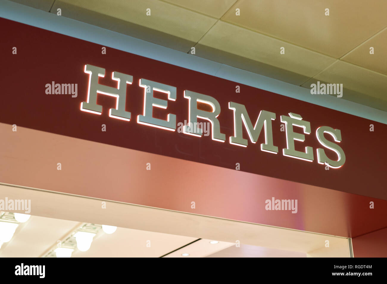 SINGAPORE - CIRCA SEPTEMBER, 2016: close up shot of Hermes sign at ...