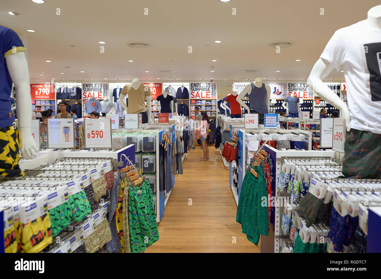BANGKOK, THAILAND - JUNE 21, 2015: inside Uni Qlo store at a shopping ...