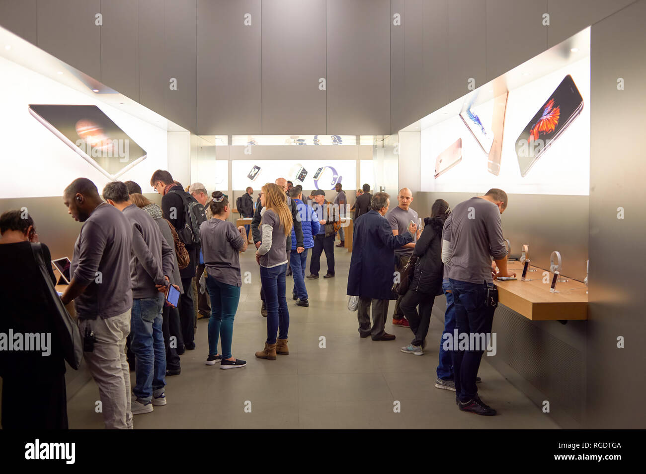 GENEVA, SWITZERLAND - CIRCA NOVEMBER, 2015: inside Apple store in ...