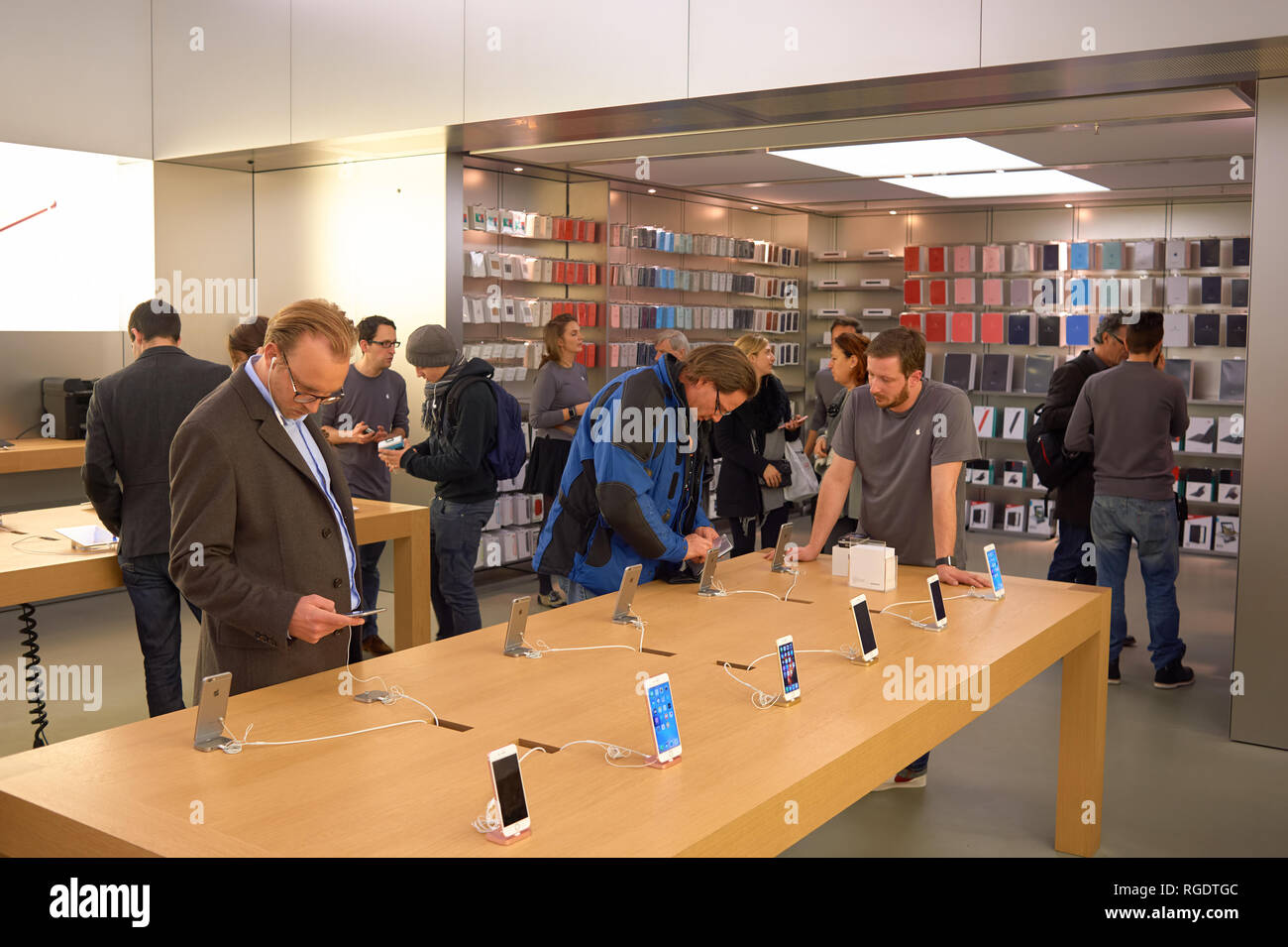 GENEVA, SWITZERLAND - CIRCA NOVEMBER, 2015: inside Apple store in ...