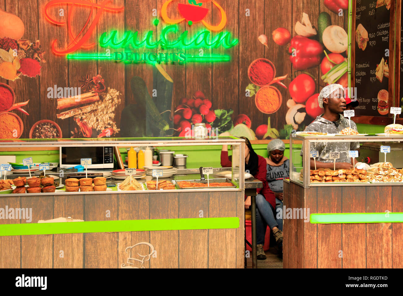 Food stalls at the Bay Harbour market in Hout Bay, Cape Town, South ...