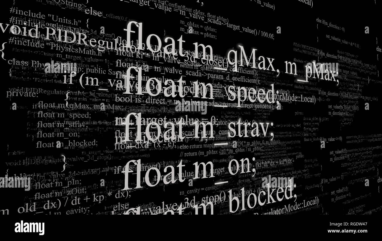 Software source code. Layers of program code on black background Stock Photo - Alamy