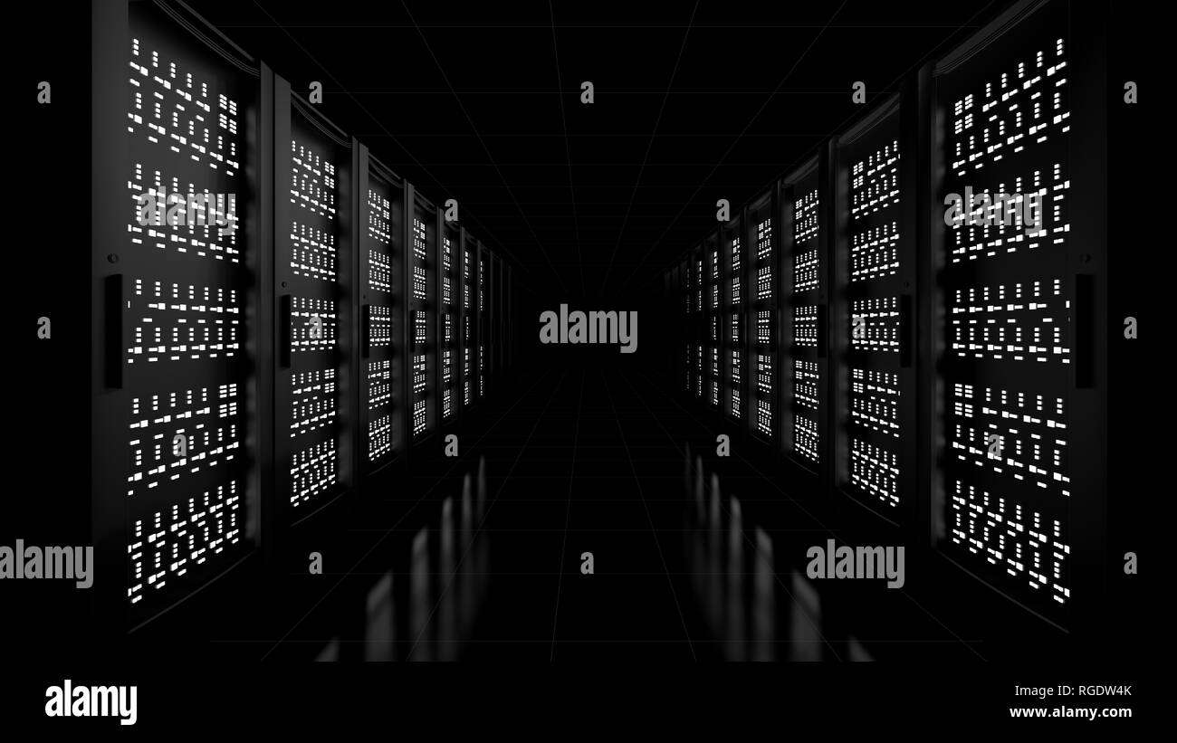 Network workstation servers on dark background Stock Photo - Alamy