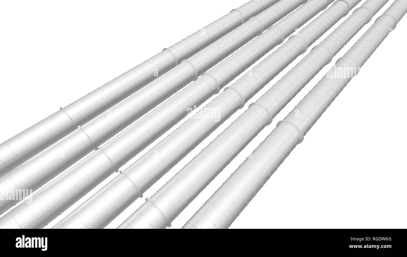 Row of white industrial pipelines isolated on white background Stock ...