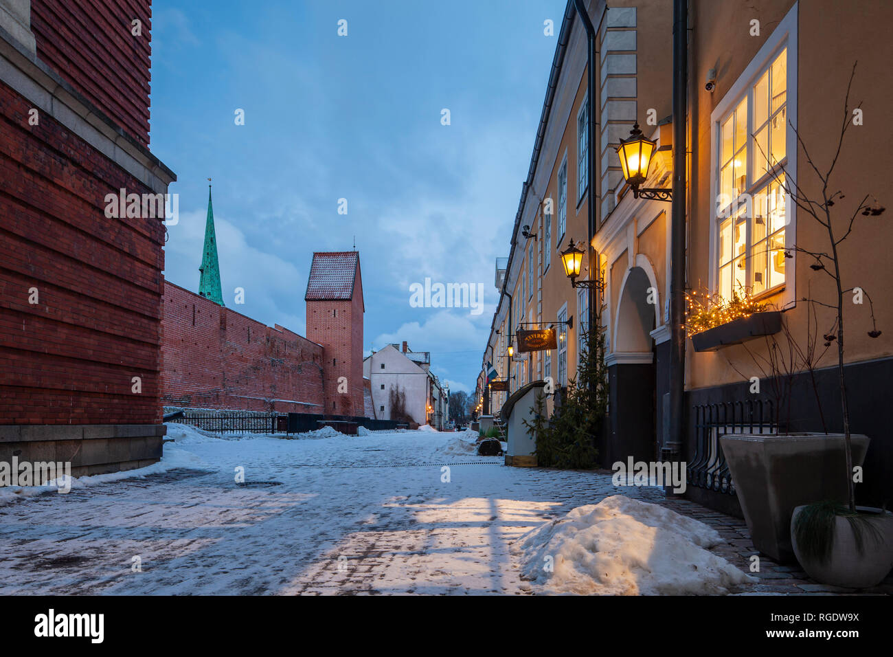 Winter dawn at the city walls in Riga old town, Latvia Stock Photo - Alamy