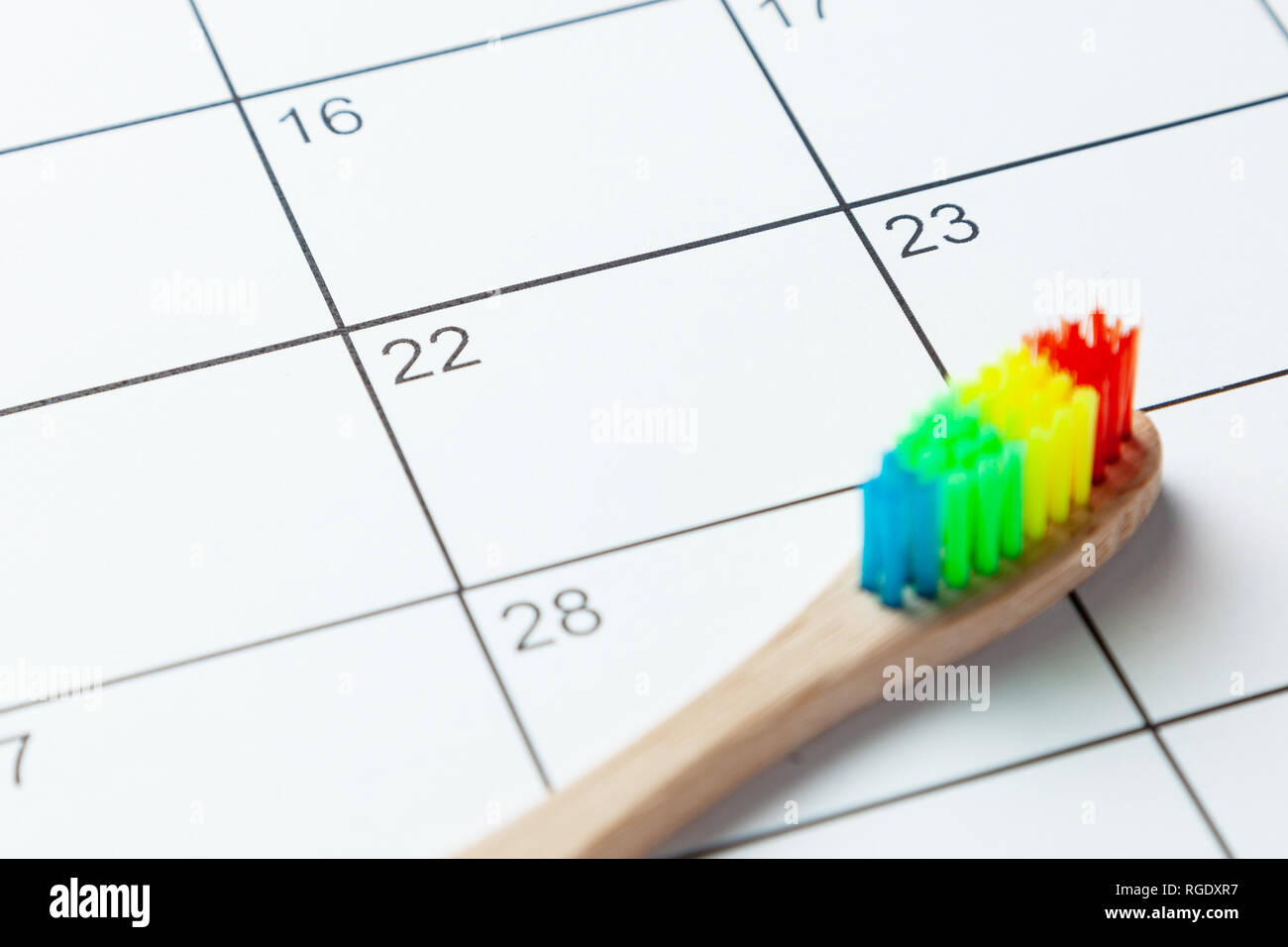 Dentist note on the calendar. Toothbrush and calendar entry Stock Photo ...