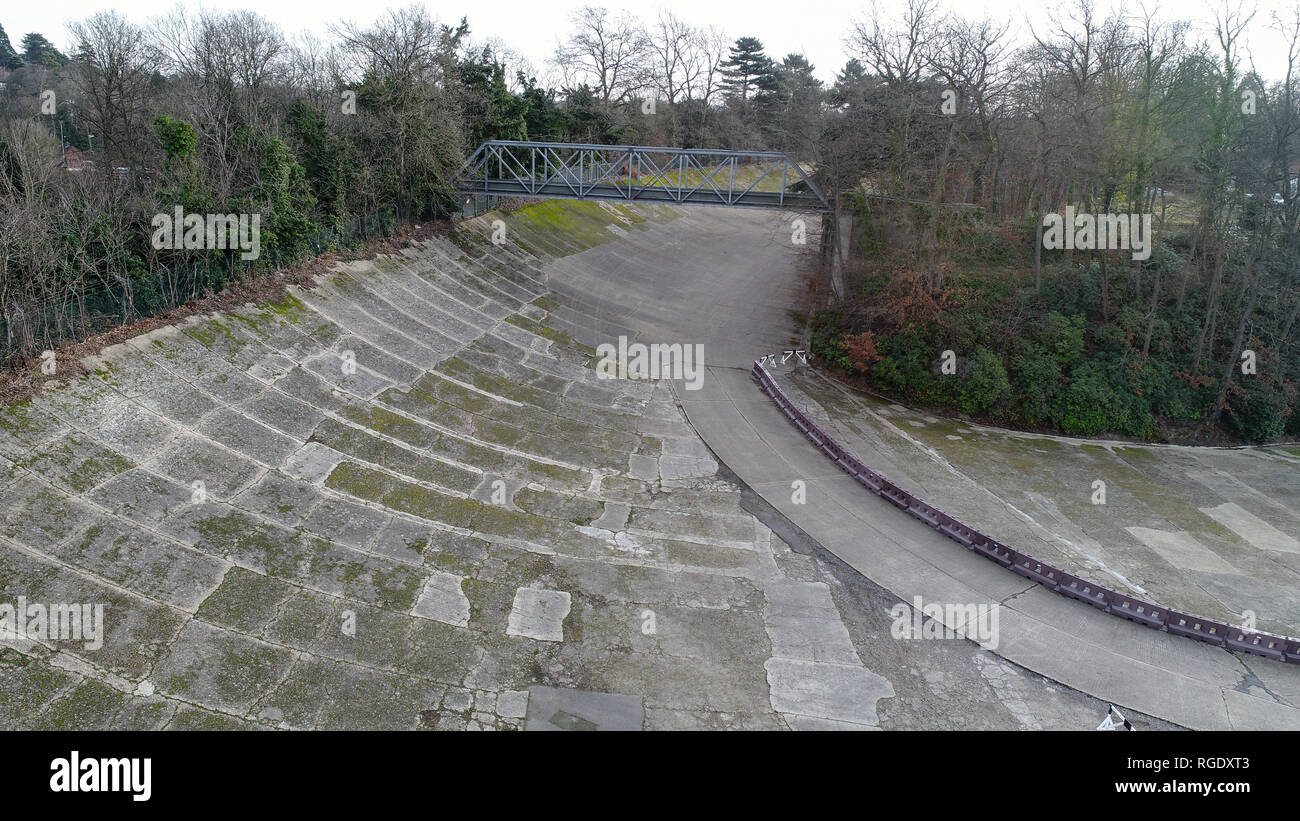 The remain of the concrete Banked Track at Brooklands, the world's ...
