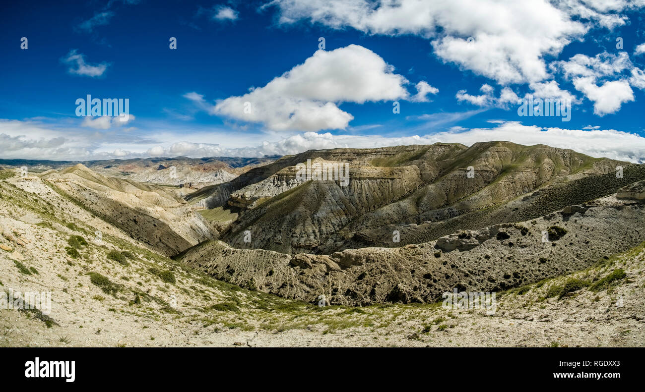 Panoramic aerial view on the barren landscape of Upper Mustang Stock ...
