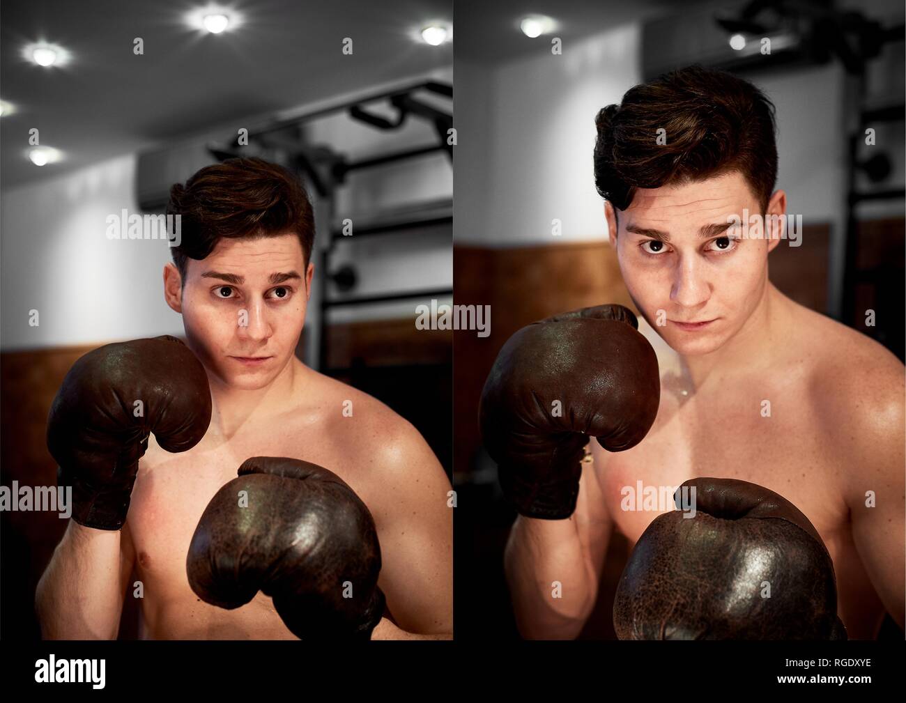 A young strong man trains in Boxing. Aggressiveness, sports and a ...