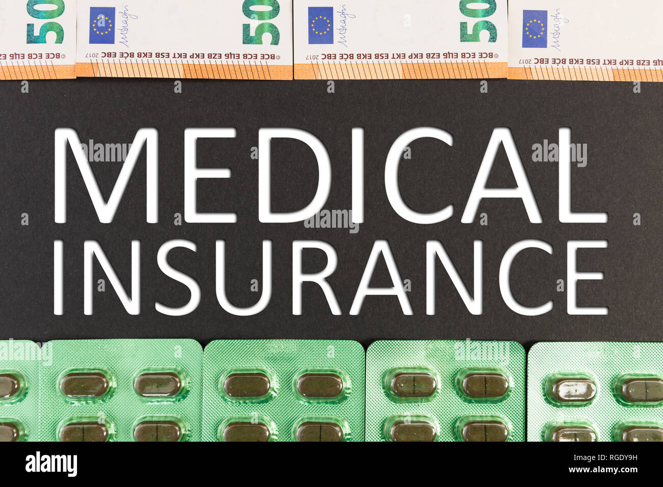 Medical insurance text written on black background as healthcare ...