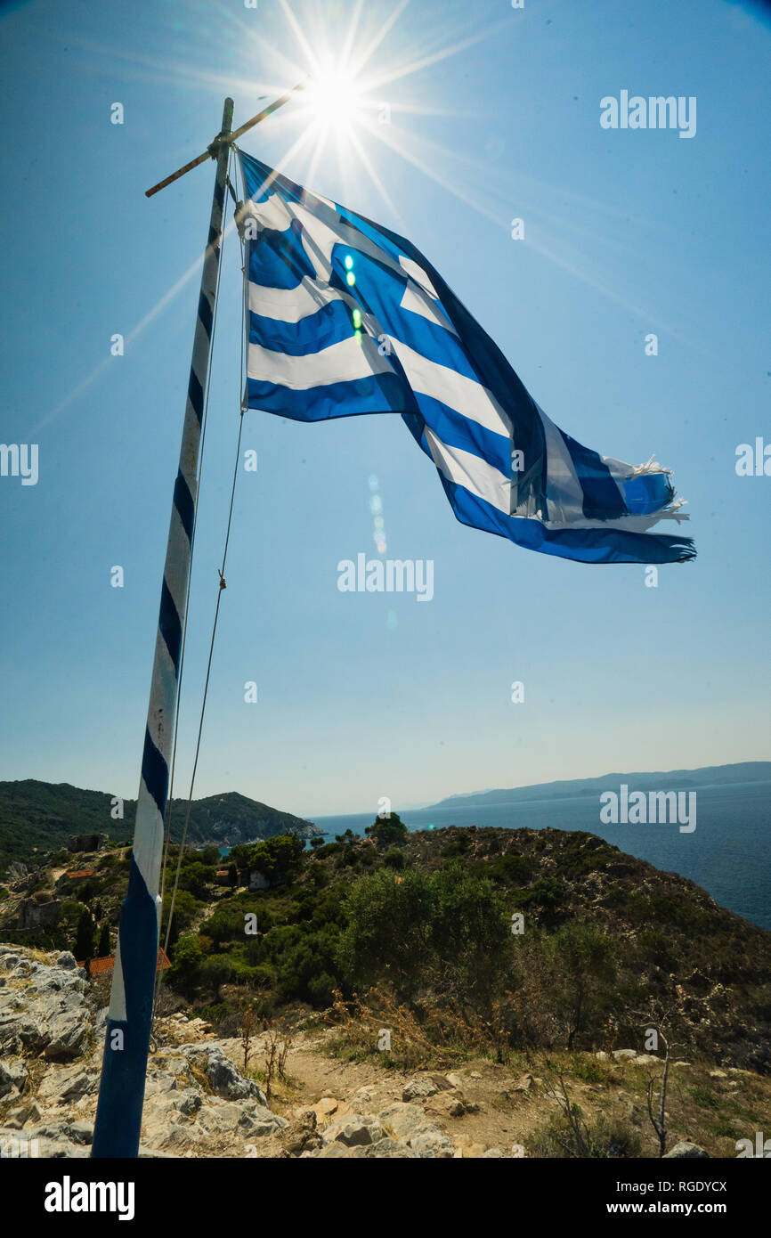 Greek Flag in the sunlight Stock Photo - Alamy